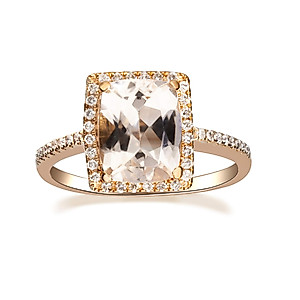 Gin & Grace 10K Rose Gold Genuine Morganite Ring with Diamonds for women | Ethically, authentically & organically sourced (Cushion-cut) shaped jewelry for her | Morganite Ring for women