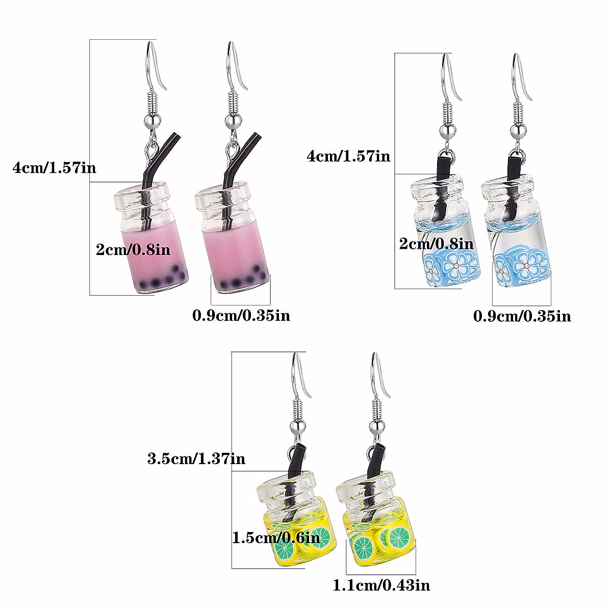 16 Pairs Cute Weird Dangle Earrings for Teen Girls Kawaii Aesthetic Boba Tea Drop Earrings (16 Pairs-A)