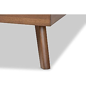 Baxton Studio Alke Mid-Century Modern Dark Grey Fabric Upholstered Walnut Brown Finished Wood Queen Size Platform Bed