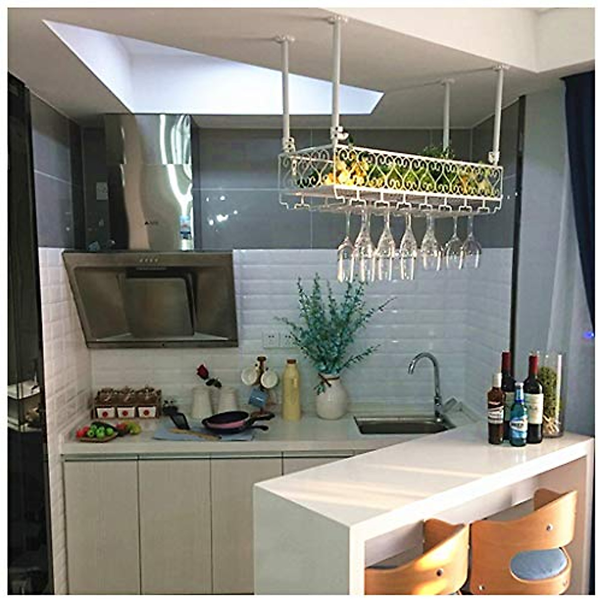 Ceiling Stylish Simplicity Cup Holder Stylish Simplicity Glass Bottle Holder Household Goblet Holder Glass Wine Cup Bracket Bracket Kitchen Bar Floating Rack (Bronze 120 * 25Cm), PIBM, White, 150