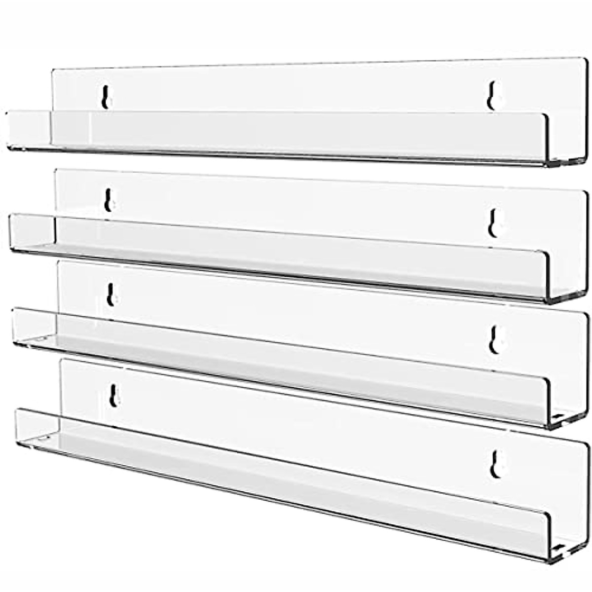 Cq acrylic 4 Pack Acrylic Clear Floating Bookshelf for Kids Room,15" Invisible Wall Mounted Hanging Book Shelves, U Modern Picture Ledge Display Toy Storage Vinyl Record Wall Shelf,Clear