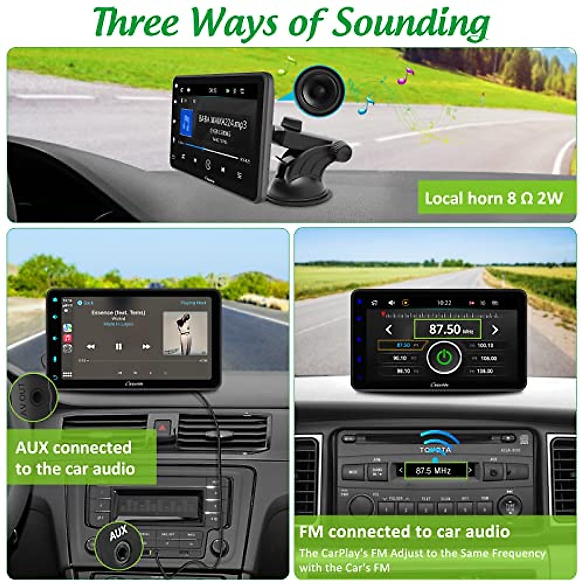 Carpuride W707 2023 Newest 7 Inch Screen Portable Wireless Apple Carplay & Android Auto, Car Radio Receiver Mp5 Player with Mirror Link, Color Light Key, Sucker Holder & Dashboard Mounted