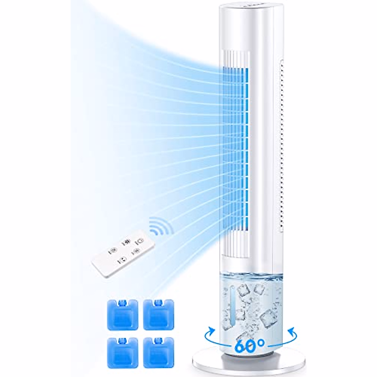 TEMEIKE 3-IN-1 Evaporative Air Cooler, 35'' Windowless Tower Air Conditioner Portable for Room with Remote, 60° Oscillation, 7H Timer Swamp Cooler, 4 Ice Packs, Evaporative Cooler for Home Bedroom