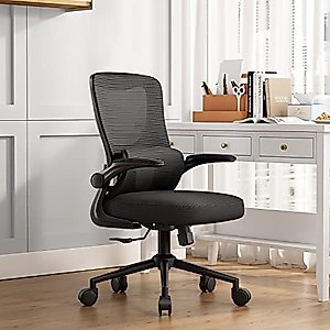 BRTHORY Office Chair Height-Adjustable Ergonomic Desk Chair with Self-Adaptive Lumbar Support, Breathable Mesh Computer Chair High Back Swivel Task Chair with Flip-up Armrests - Black
