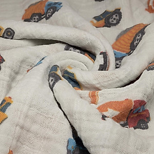 Ella Bonna Muslin Swaddle Blankets Construction Trucks Printed, Muslin Blanket, 100% Organic Cotton, Premium, Large, Lightweight/Oversized (47" x 47")