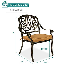 MEETWARM 2 Piece Patio Dining Chairs with Cushions, Outdoor All-Weather Cast Aluminum Chairs, Patio Bistro Dining Chair Set of 2 for Garden Deck Backyard, Dark Bronze