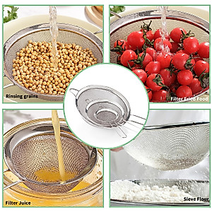 3PCS Fine Mesh Strainers Set, Little Cook Stainless Steel Colanders and Sifters with Sturdy Handle, Perfect for Sift, Strain, Drain and Rinse Vegetables, Pastas and Tea（Large + Medium + Small，3PCS)
