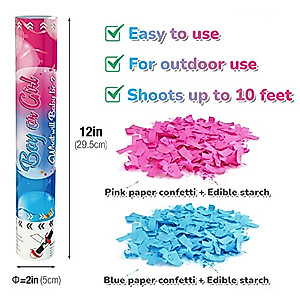 NiToy Gender Reveal Confetti Cannons 1 Pink+1 Blue, Gender Reveal Confetti Powder Cannon, Gender Reveal Decorations and Baby Gender Reveal Party Supplies, 100% Biodegradable Confetti Poppers