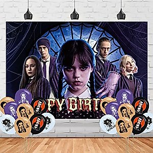 Wednesday Addams Party Banner,Wednesday Addams Backdrop 7x5 Wednesday Addams Background Addams Themed Backdrops for Party Supplies Addams Background Birthday