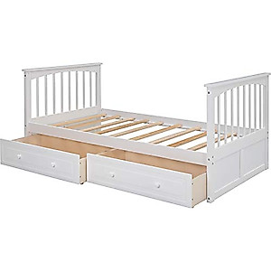 Harper & Bright Designs Bunk Beds Twin Over Twin, Twin Bunk Bed with Sotrage Drawers , Wooden Bunk Bed with Safety Rail Ladder,Can be Convertible to 2 Beds,White