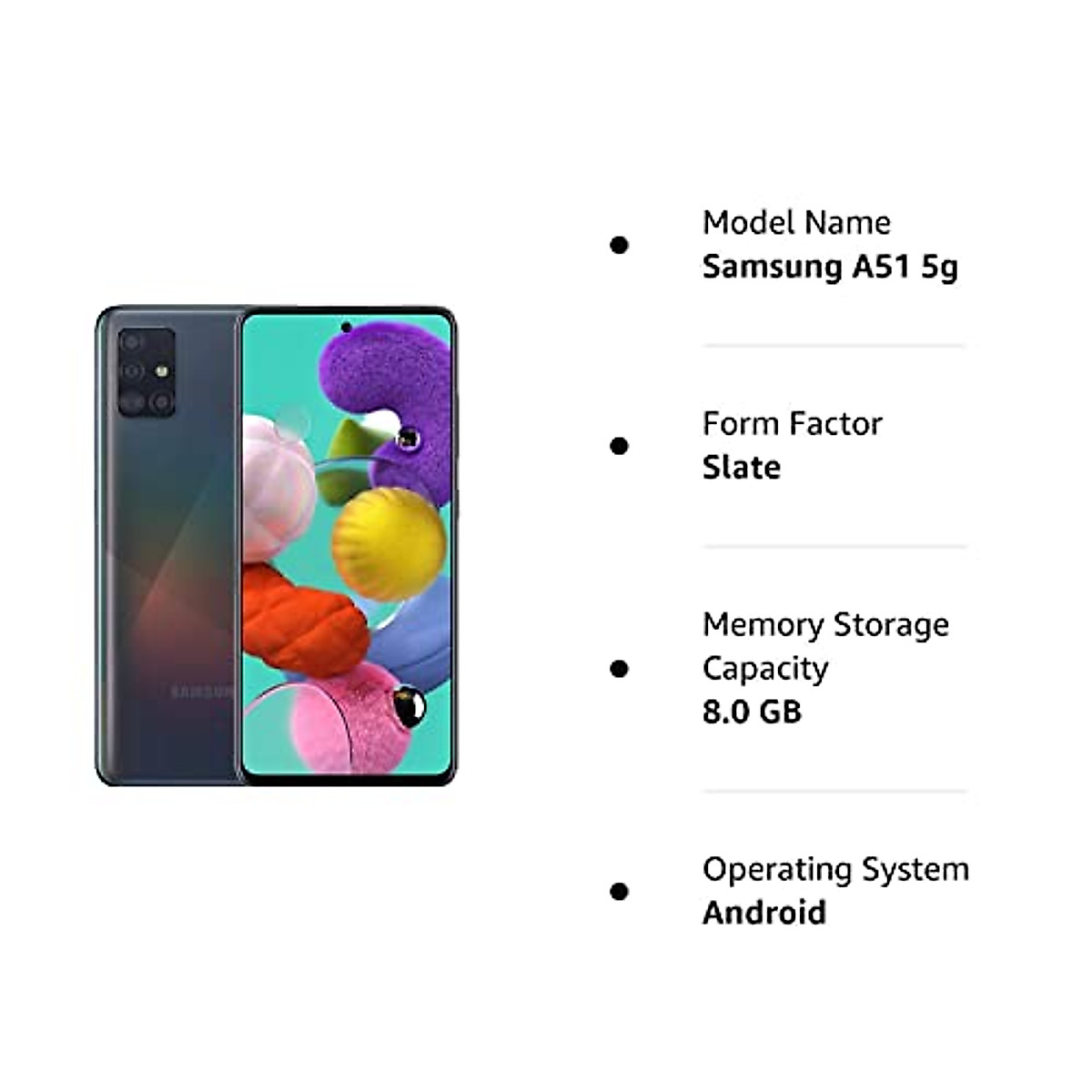 Samsung Galaxy A51 5G | A516U | 128GB | Single SIM | GSM Unlocked | Android Smartphone | Black (Renewed)