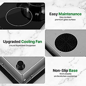 Induction Cooktop - 120V 2 Glass Induction Burner Zones with Adjustable Temperature Settings - 1800W Electric Induction Cooker with Digital Touch Sensor - Induction Hot plate - 20.47 by 11.42 inches