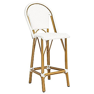 SAFAVIEH PAT4008C Outdoor Collection Ford White French Bistro 30-inch Bstro Bar Stool