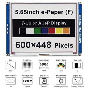 waveshare 5.65inch E-Ink Display HAT 7-Color ACeP E-Paper Display 600x448 Pixels for Arduino,Raspberry Pi 4B/3B+/3B/2B/Zero/Zero W/Zero WH and Jetson Nano