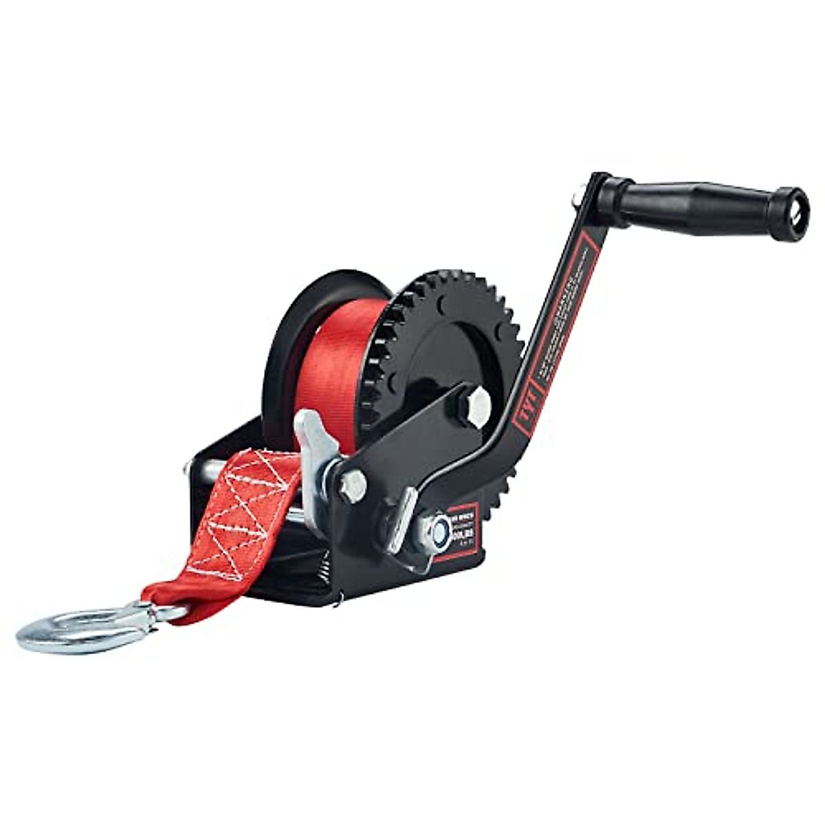 TYT 1500LB Boat Trailer Strap Winch with 8M Red Strap, Sturdy Long-Lasting Gear Hand Crank Winch, Operated Two Way Ratchet Manual Winches for Towing Pulley Boat Trailer Truck RV Jet Ski Marine Winch