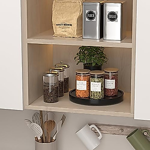 Lazy Susan Organizer for Table Cabinet, 9 inch Bamboo Kitchen Countertop Organizer for Salt Olive Oil and Pepper Counter Sink Trays Wooden Turntable for Spice Soap Bottles Dining Room Decor Black