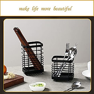 Oidium Stainless Steel Utensil Holder,Utensil Crock Countertop Organizer 6x4x3 In,Black Utensil Holder,Metal Steel Square Utensil Flatware Storage for Countertop (Large)