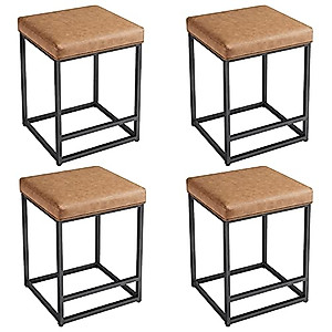 Yaheetech 24" Metal Barstools Set of 4 Counter Height Bar Stools Backless Industrial Stool Modern Upholstered Leather Stools Dining Cafe Chair Brown
