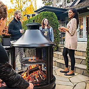 JinKeHong Cast Iron Wood Burning Stove, Wood Cook Stove with Large Firebox with Rain Cover, 3-Speed Adjustable Cast Iron Grill, for Outdoor Patio Home Garden Business