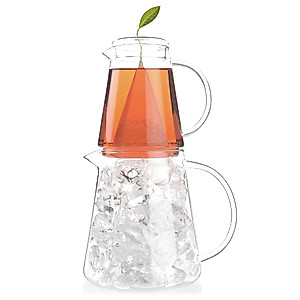 Tea Forte Tea Over Ice Steeping Tea Pitcher Set of Two, 12oz Glass Ice Tea Pitcher and 24 oz Pitcher for Perfect Flash Chilled Ice Tea, Dishwasher Safe