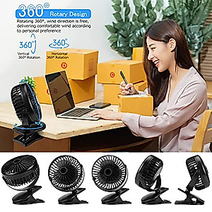 Clip Fan 5000mAh Rechargeable Battery Mini Fan with Clip on Fan Sturdy Clamp 3 Speeds Portable Tent Camping Fan Handheld Small Desk Desktop Table Fan for Travel Outdoor/Indoor Treadmill (Black)