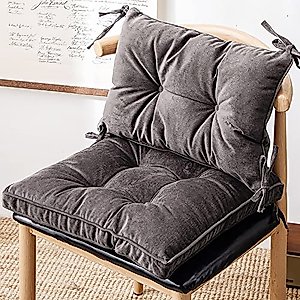 SUCADA Modern Velvet Chair Pads,Square Lumbar Back Support Seat Cushion Cozy Soft Seat Pad with Ties,Corduroy for Kitchen Garden Living Room Dining Office-Dark Gray a 43x43cm+43x30cm