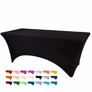 BDDC Stretch Spandex Table Cover, Fitted Table Clothes for 6 Foot Rectangle Tables, Black Table Cloths for Parties, Banquet and Festival (Black, 6FT)