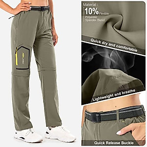 Women's Hiking Pants Zip-Off Convertible Quick Dry Lightweight Outdoor Fishing Pants with Zipper Pocketss #5818F-Light Green-8