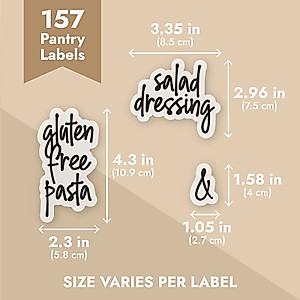 Talented Kitchen 157 Pantry Labels for Food Containers, Preprinted Clear Kitchen Food Labels for Organizing Storage Canisters & Jars, Black Script + Numbers Stickers (Water Resistant)