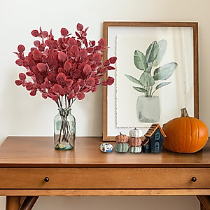 Sggvecsy Artificial Eucalyptus Leaves, 6 Pieces, 35.43 Inch Long, Red Color, Plastic and Silk Material, Easy to Bend and Adjust