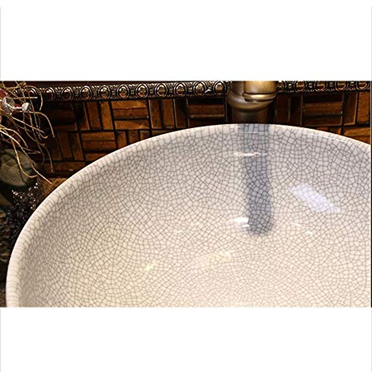 TONPOP Round Wash Basin,Retro Ceramic Container Sink - Ice Crack Grain Art Counter Basin - Suitable for Families,Hotels,KTV,Restaurants (Color : A) (B)