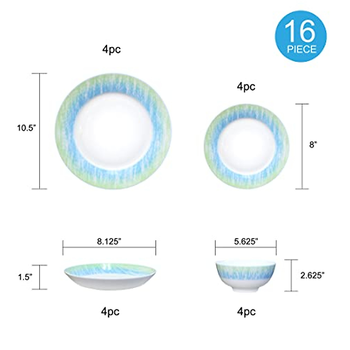 Dinnerware Set, Fine Bone China, 16 Pieces, Plates and Bowls set, Service for 4, Chelsea, Microwave Safe, Dish set, Essential Home, Everyday Living, Kitchen Dishes, Dinner set, Giftware