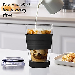 ecoBrew 12oz Double Wall Glass Tumbler with Lid, Dishwasher Safe & Microwavable Coffee Glass Travel Mug, Clear Reusable Coffee Cup To Go for Hot & Cold Drinks