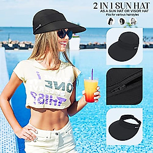 Sun Visor Hats for Women UV Protection Wide Brim 2 in 1 Zip-Off Visor Summer Beach Hat Womens Packable Golf Hat Salmon Pink