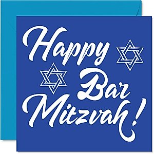 Stuff4 Bar Mitzvah Card for Boys Him - Happy Bar Mitzvah - Mazel Tov, Good Luck Congratulations Gifts, Bar Mitzvah Gifts for Boys, 5.7 x 5.7 Inch Jewish Gifts Greeting Cards Bat Mitzvah Cards