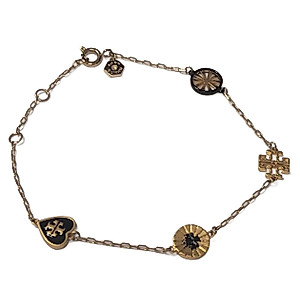 Tory Burch 136016 Britten Rolled Brass Black Accent Enamel Women's Charm Bracelet