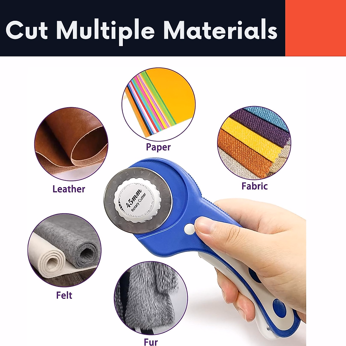 Kingsource SKS-7 Titanium Coated 10 Packs 45mm Pack Rotary Cutter Blades Replacement for Fits Olfa, Fiskar, Martelli, Truecut Cutter Patchwork Tool, Perfect for Cuts Fabric, Sewing, Leather and Paper