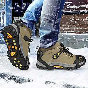 EONPOW Ice Grips, Ice & Snow Grips Cleat Over Shoe/Boot Traction Cleat Rubber Spikes Anti Slip 10 Steel Studs Crampons Slip-on Stretch Footwear (Size S)
