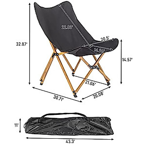 Camping Chair, Folding Chair, Camp Chair, Camping Chairs for Adults, Folding Outdoor Camping Chair, Portable Stool for Fishing Picnic BBQ, Ultra Light Aluminum Frame with Wood Grain Accent, Black