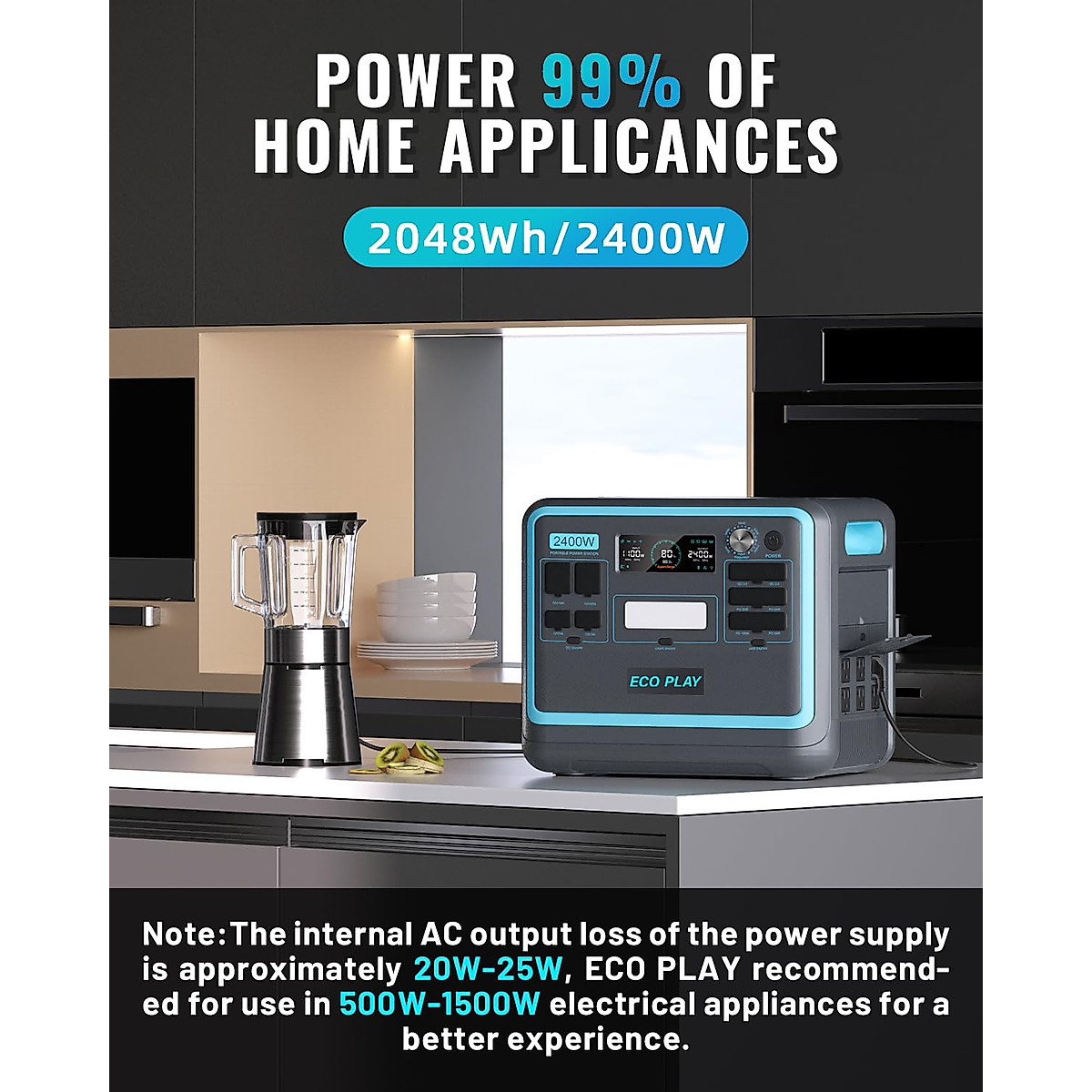 Portable Power Station, 2400W Solar Generator, 2048Wh LiFePO4 Battery, 1.8H Fast Charging, 110V AC Outlets, Adjustable Input Power, Outdoor Generators for Camping, Home Use, Emergency or RV Travel