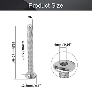 MroMax 10Pcs M6 x 60mm Flat Head Hex Socket Cap Screws Bolts, Nickel Plated Carbon Steel Fully Threaded Furniture Screws for Assemble Cabinets, Baby Beds, Tables and Chairs
