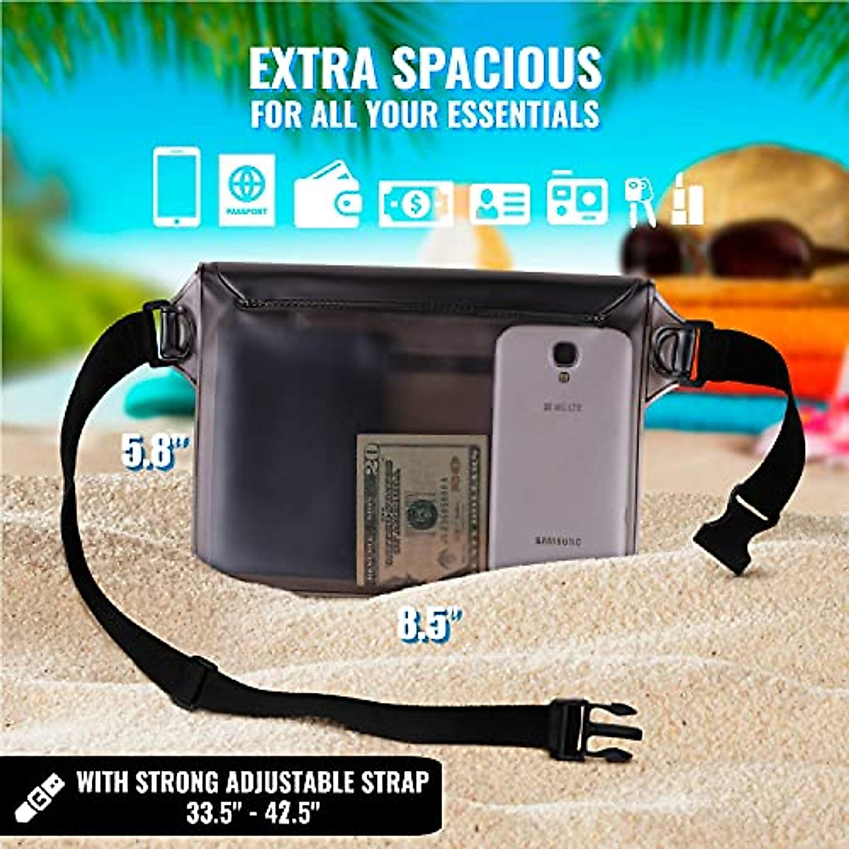 AiRunTech Waterproof Pouch | Way to Keep Your Phone and Valuables Safe and Dry | for Boating Swimming Snorkeling Kayaking Beach Pool Water Parks (2 Phone Cases(Clear) + 2 Fanny Packs(Black+Gray))
