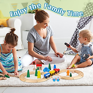 Civaner 33 Pcs Wooden Train Tracks and Magnetic Trains Christmas Packed Toy Railway Carriages Kits for Kids, Toddler, Boys and Girls Play Accessories