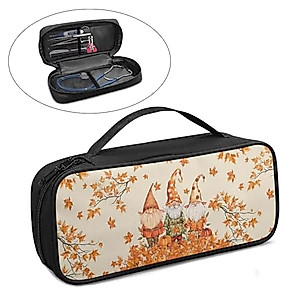 Rnyleeg Fall Stethoscope Case with Handle Gnome Maple Leaf Print Stethoscope Bag for Nurses Travel Storage Bag for Stethoscope Stethoscope Accessories
