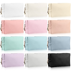 Jexine 12 Pieces Small Makeup Bag Water Resistant PU Leather Cosmetic Bag Travel Mini Pouch Zipper Portable Small Toiletry Bags for Women Makeup Cases Storage Organizer Daily Use, 12 Colors
