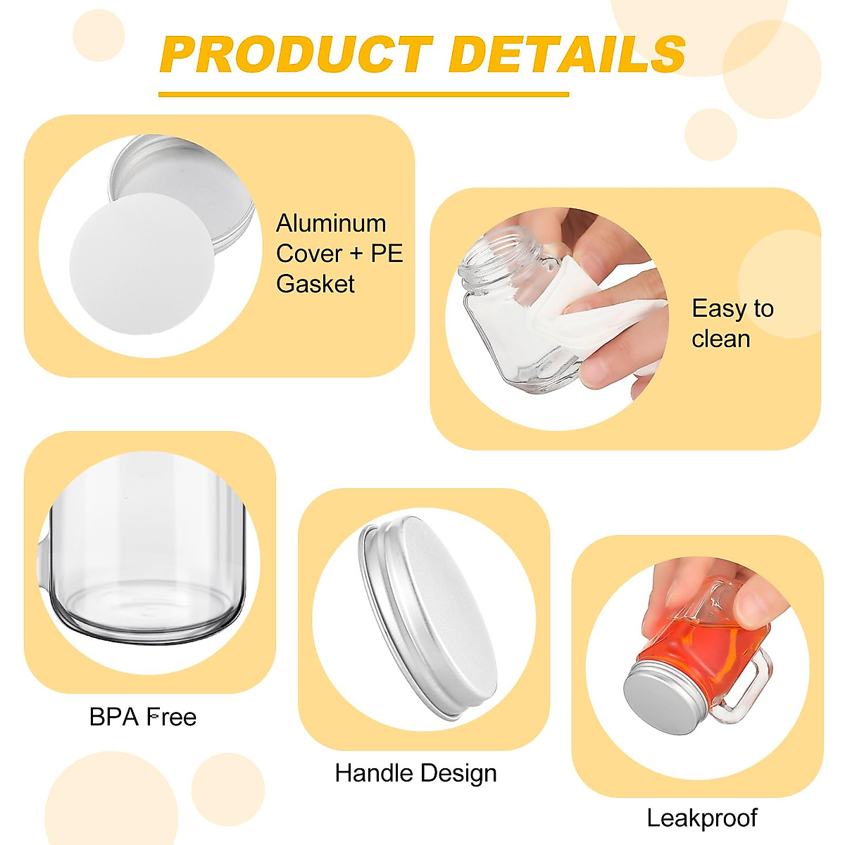 Mifoci 100 Pieces 1 oz Mini Mason Jar Drinking Glasses with Lids Mason Jar Cups Mason Jar Mugs with Handles Mason Jar Shot Glasses Set for Home Picnic Party