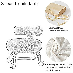 YHGSYXL Modern Boucle Chair Cute Small Upholstered Tufted Foot Stool, Sheep Fabric Plush Armless Ottoman Chair with Wood Frame for Living Room Bedroom Home Decor