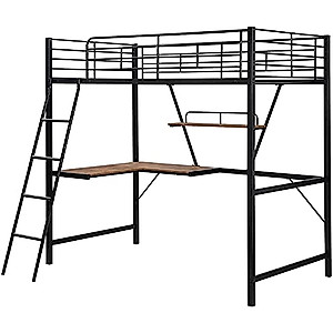 STP-Y Bunk Bed, Black, Alloy Loft Bed with L-Shaped Desk and Shelf Made of Heavy-Duty Steel. Perdurable. Need to Assemble The Mattress. Recommended 6"-8"