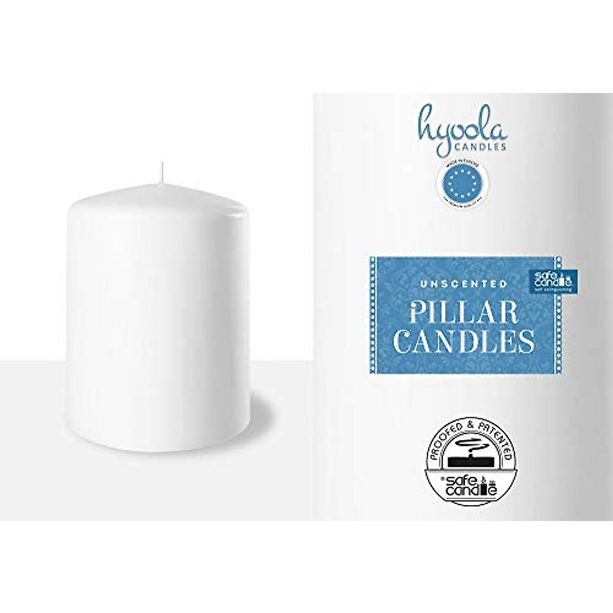 Hyoola White Pillar Candles 3x4 Inch - Unscented Pillar Candles - 6-Pack - European Made
