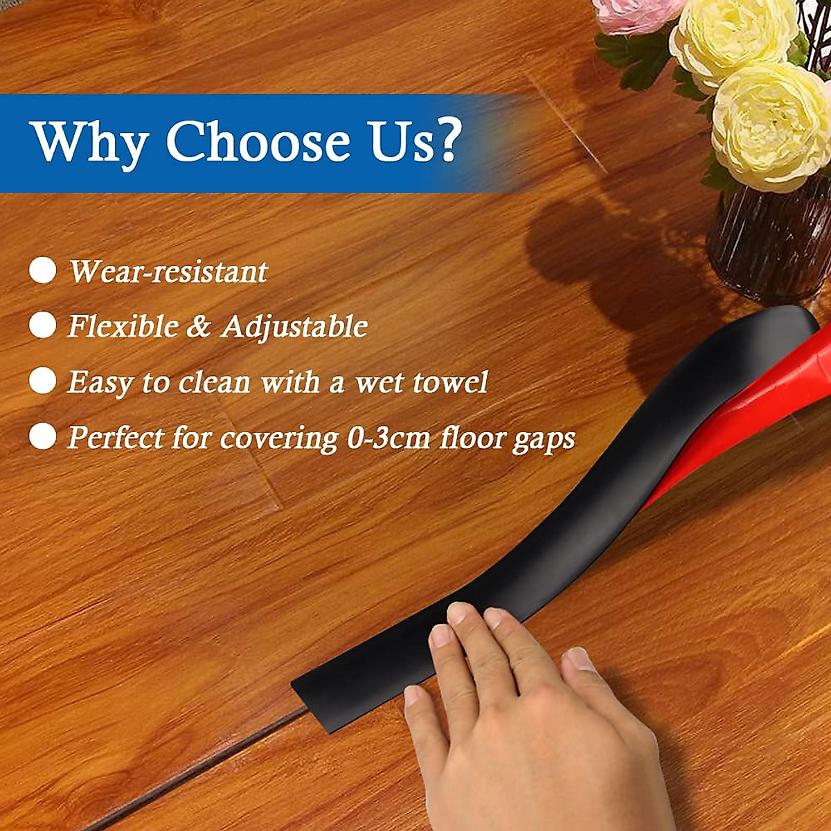 Floor Transition Strip Floor Cover Strips Self Adhesive Flooring Transitions Laminate Floor Strip 1.57" Wide Vinyl Floor Flat Divider Strip (4cm, 10Ft, Black)